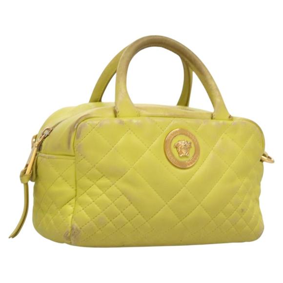 Versace | Bags | Versace Hand Bag Leather Green Gold Auth 25242 | Poshmark